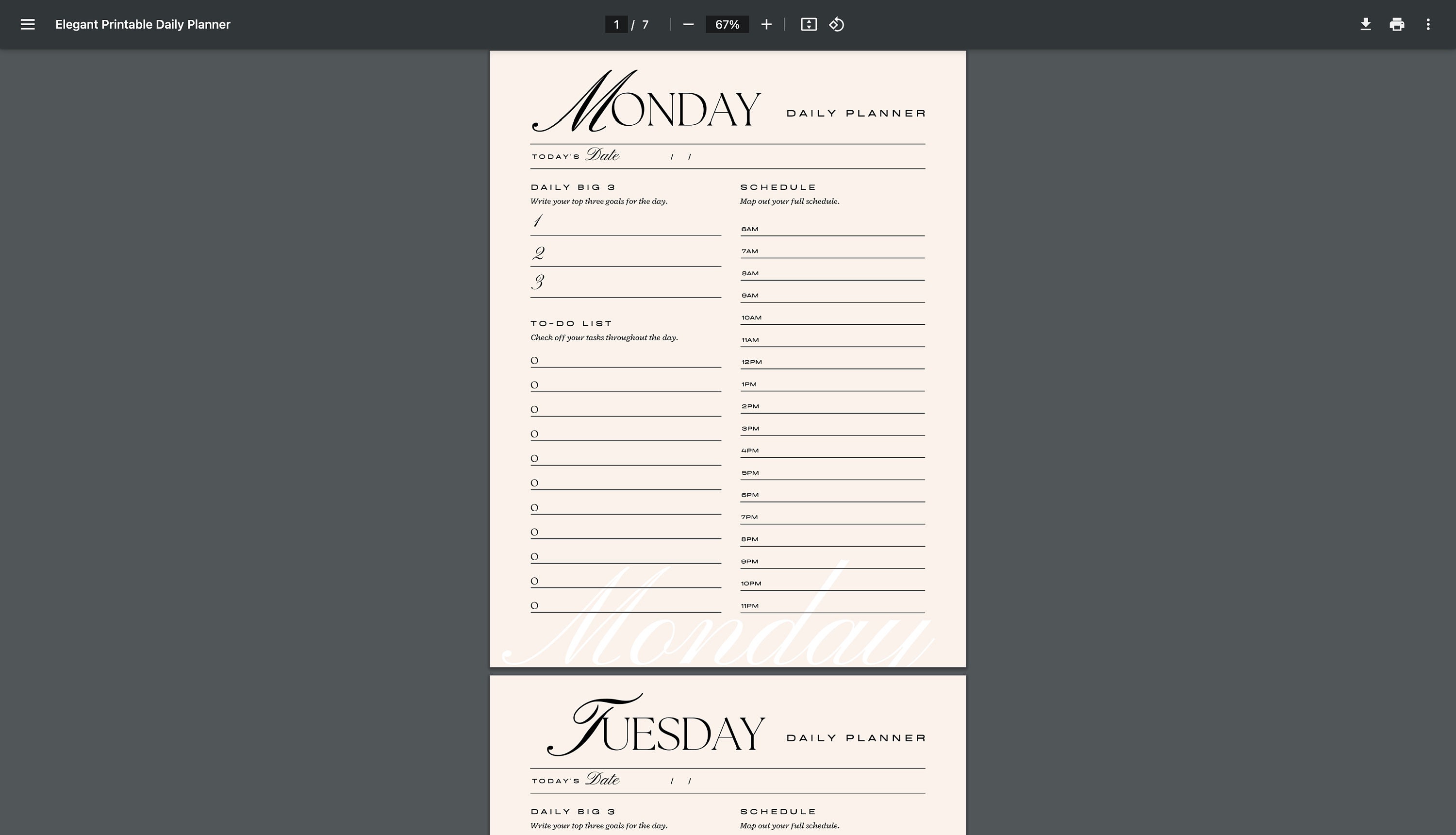 Printable Weekly Planner 7 Days of the Week PDF Downloadable Cute ...