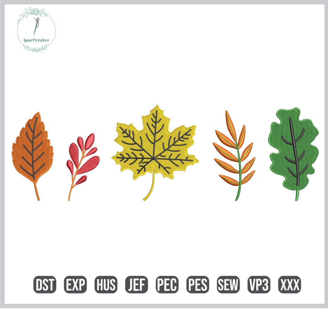 Fall Leaves Embroidery Design, Mini Leaves Machine Embroidered Design ...