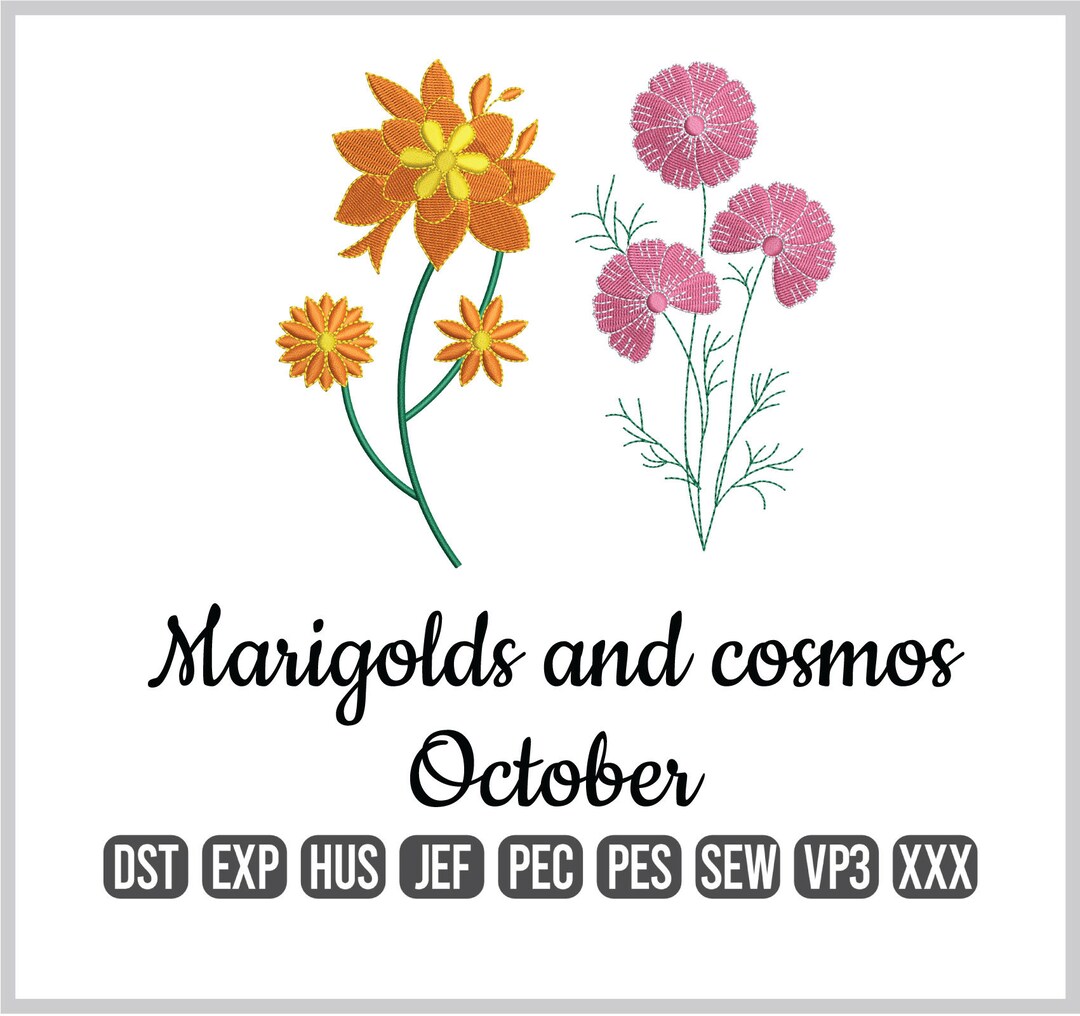 October Birth Flowers Embroidery, Birth Month Flowers Machine Embroider ...