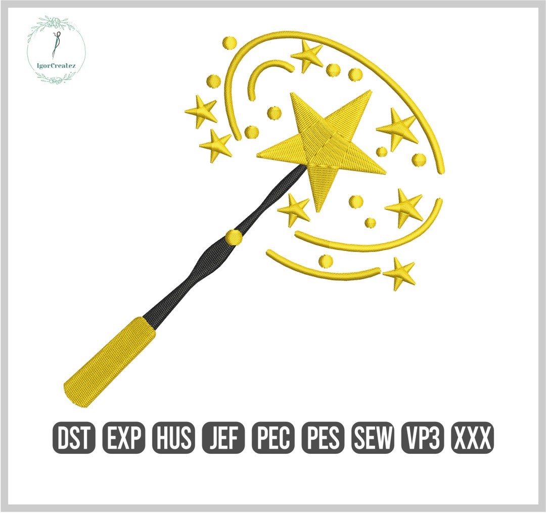 Magic Wand Machine Embroidery, Embroidered Magical Stick Design, Mini ...