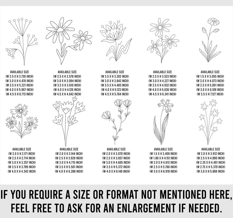10 Wildflowers Designs Embroidery, Digital Machine Embroidered ...