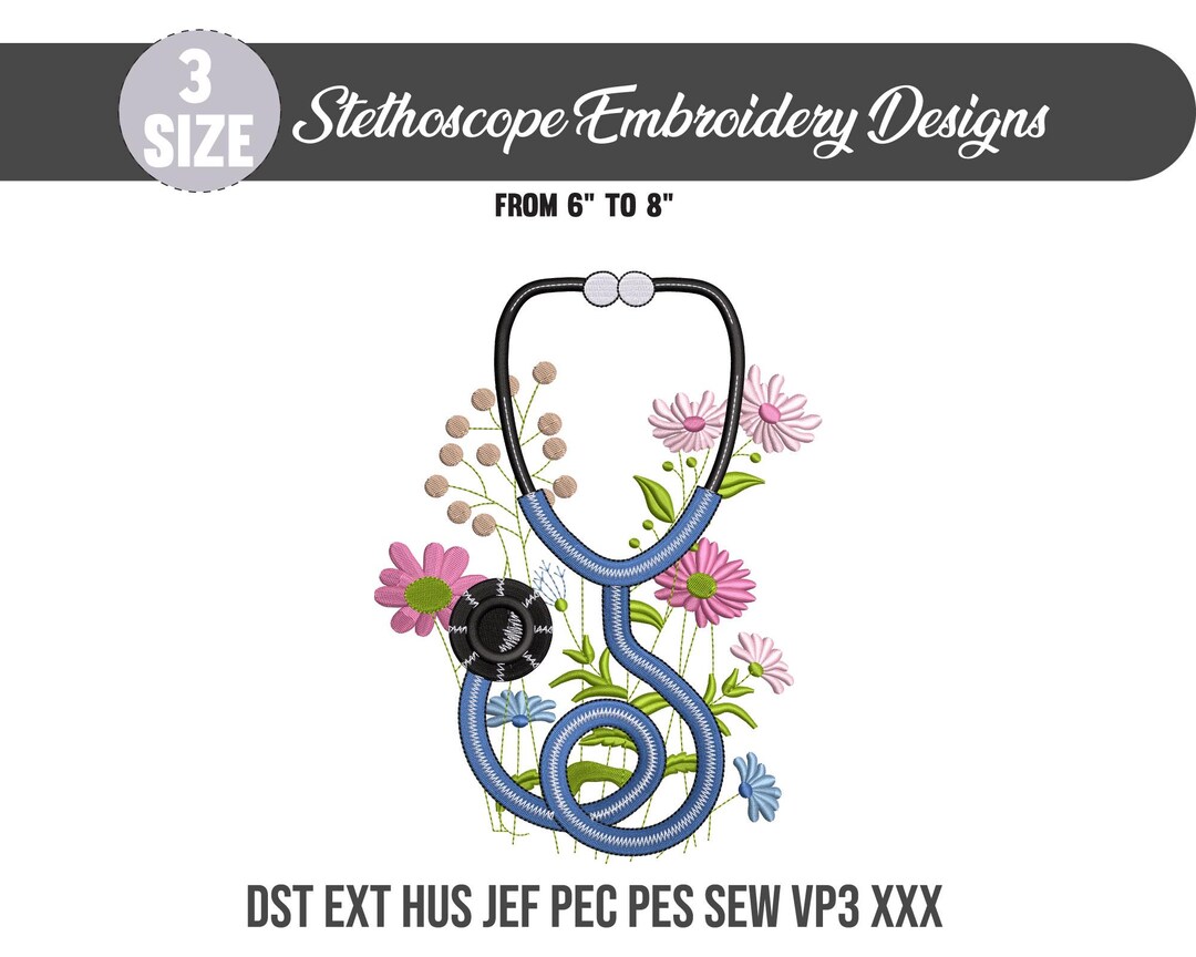 Floral Stethoscope Embroidered Design, Nurse Stethoscope Machine ...