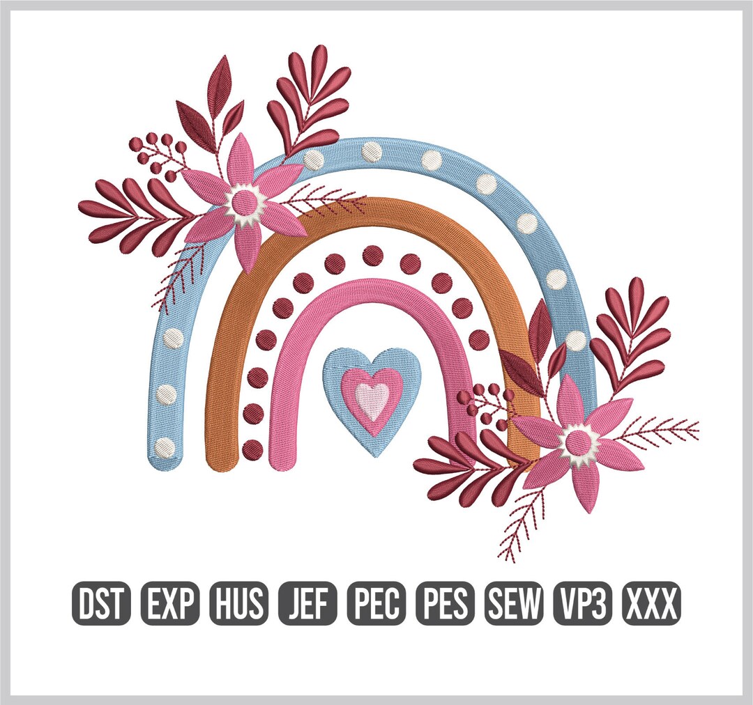 Boho Rainbow Embroidery, Digital Machine Embroidered Pattern, Pes Dst ...