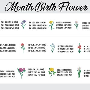 12 Month Flowers Embroidery, Birth Flowers Bundle Machine Embroidered ...