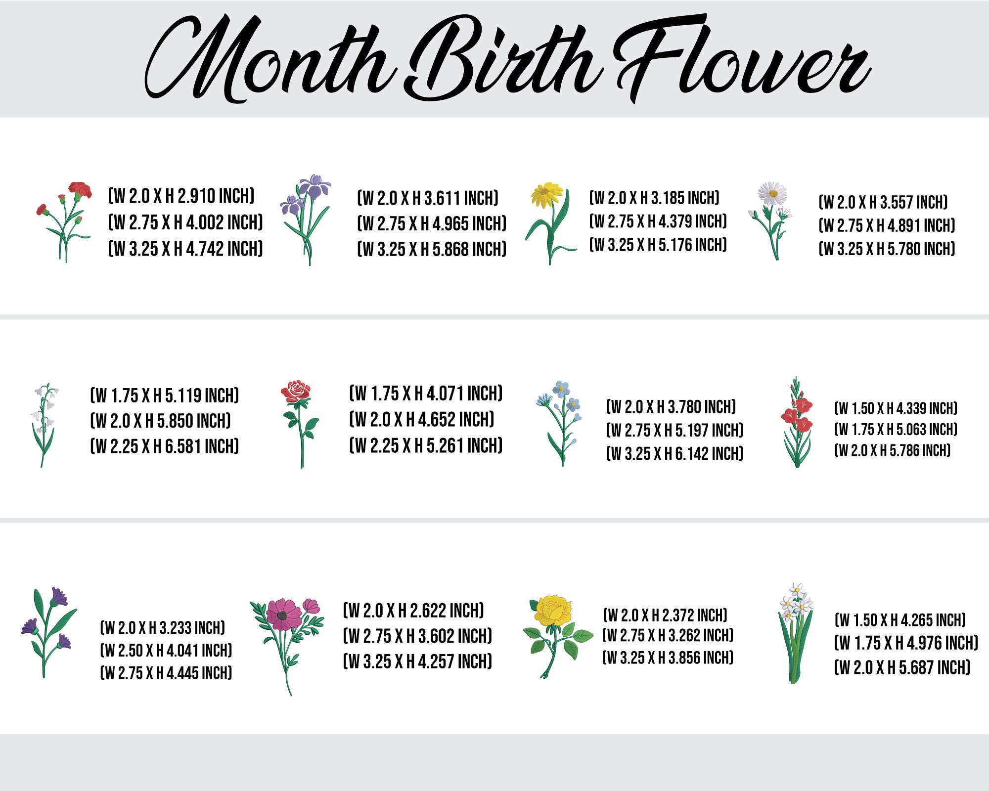 Embroidery 12 Month Flowers, Birth Flowers Bundle Machine Embroider ...