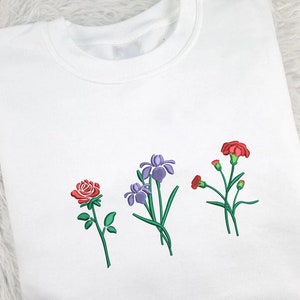 12 Month Flowers Embroidery, Birth Flowers Bundle Machine Embroidered ...