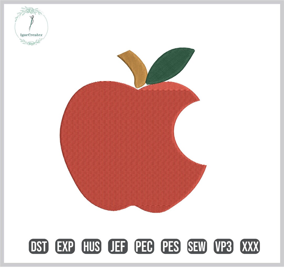 Machine Embroidery Apple, Kids Embroider Design, Apple Bite Embroidery ...