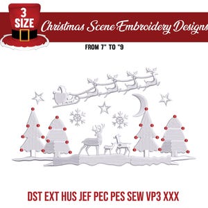 Christmas Scene Embroidery, Winter Forest Reindeer Santa Christmas ...