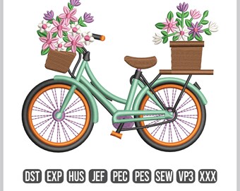 Floral Bicycle Machine Embroidery Design (digital File) - Etsy