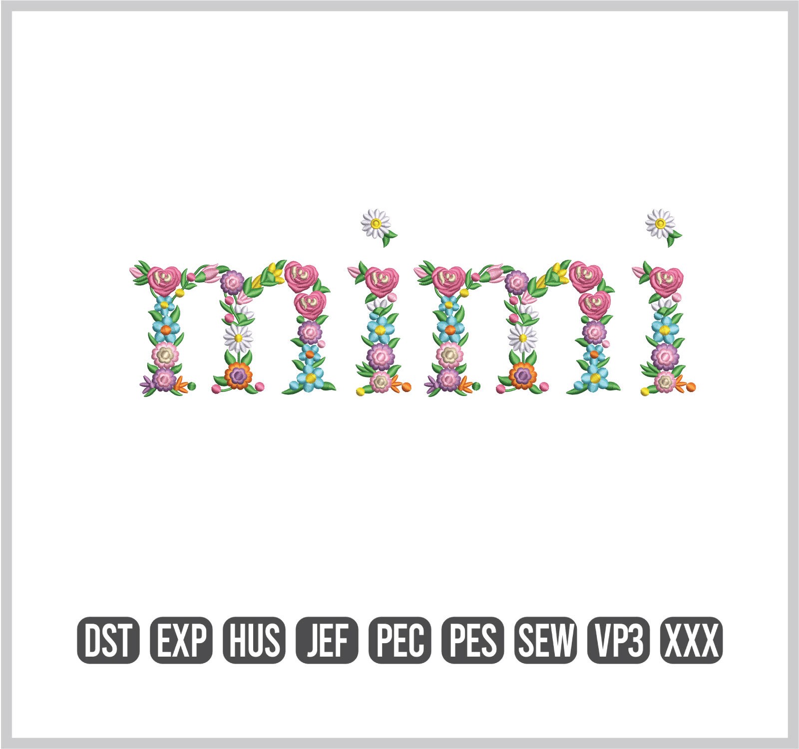 Mimi Floral Machine Embroidery, Flower Letters Embroidery File, Mothers ...