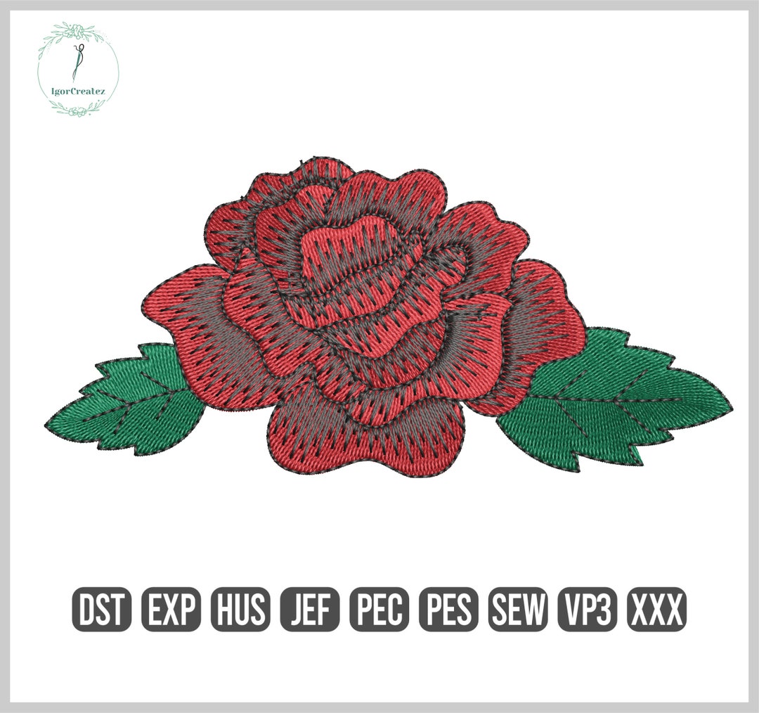 Rose Machine Embroidery Pattern, Red Rose Design Embroidery, Digital ...