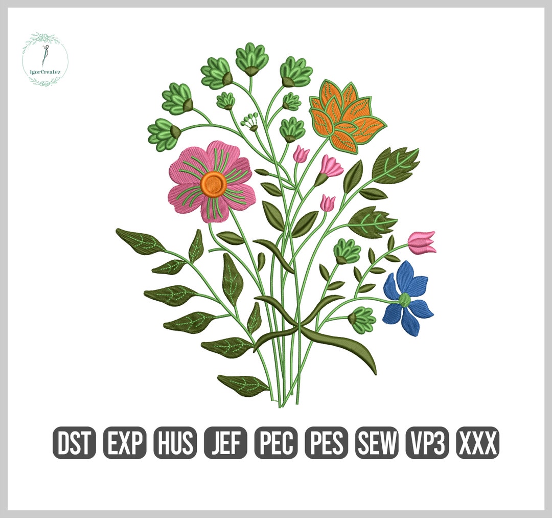 Wildflowers Embroidery Pattern, Digital Machine Embroidery Files ...