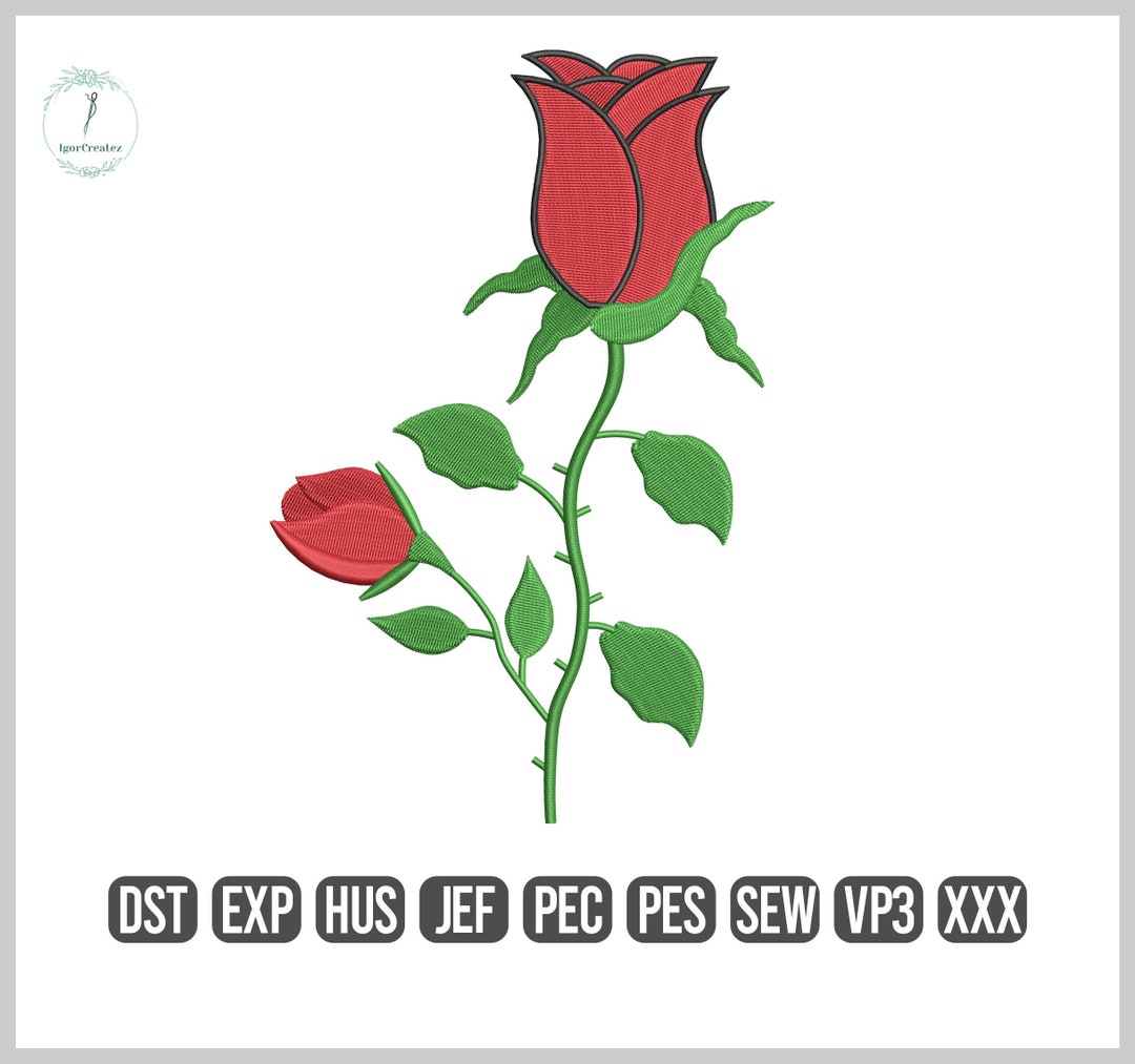 Rose Flower Pattern Embroidery, Digital Red Rose Design Machine ...
