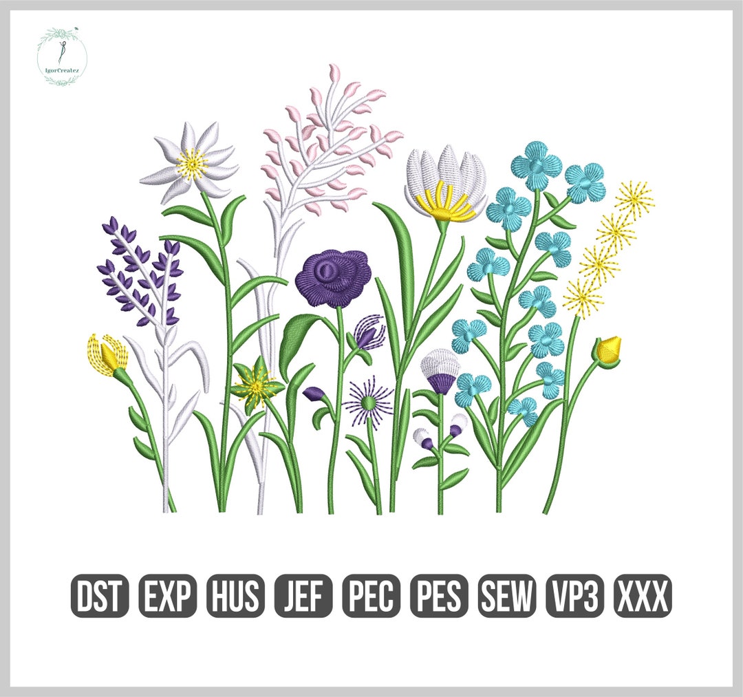 Botanical Wildflower Embroidery, Floral Machine Embroidery, Beautiful ...