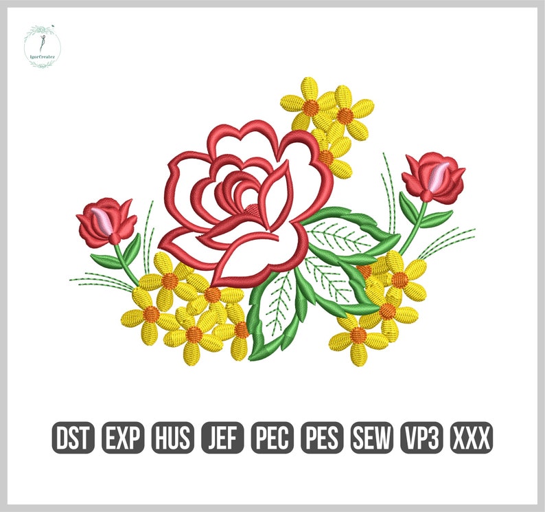 Rose Floral Applique Embroidery Designs, Machine Embroidered Digital ...