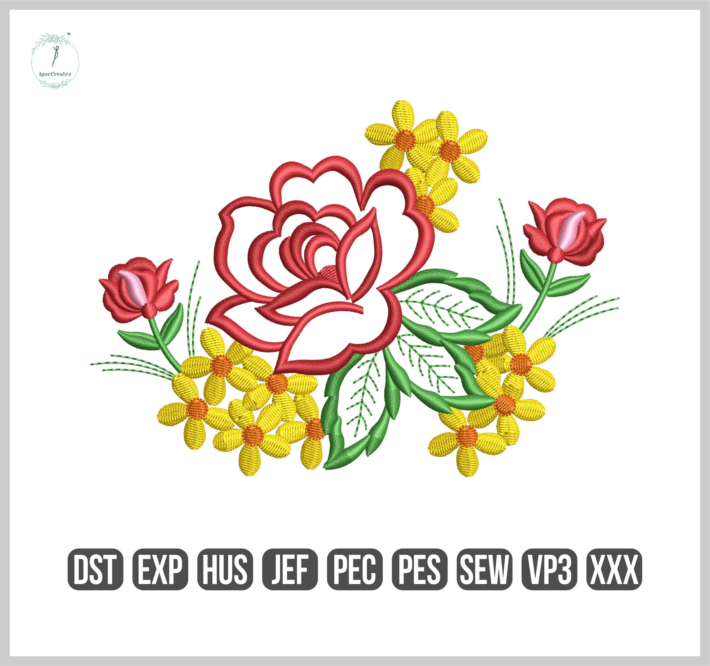Rose Floral Applique Embroidery Designs, Machine Embroidered Digital ...