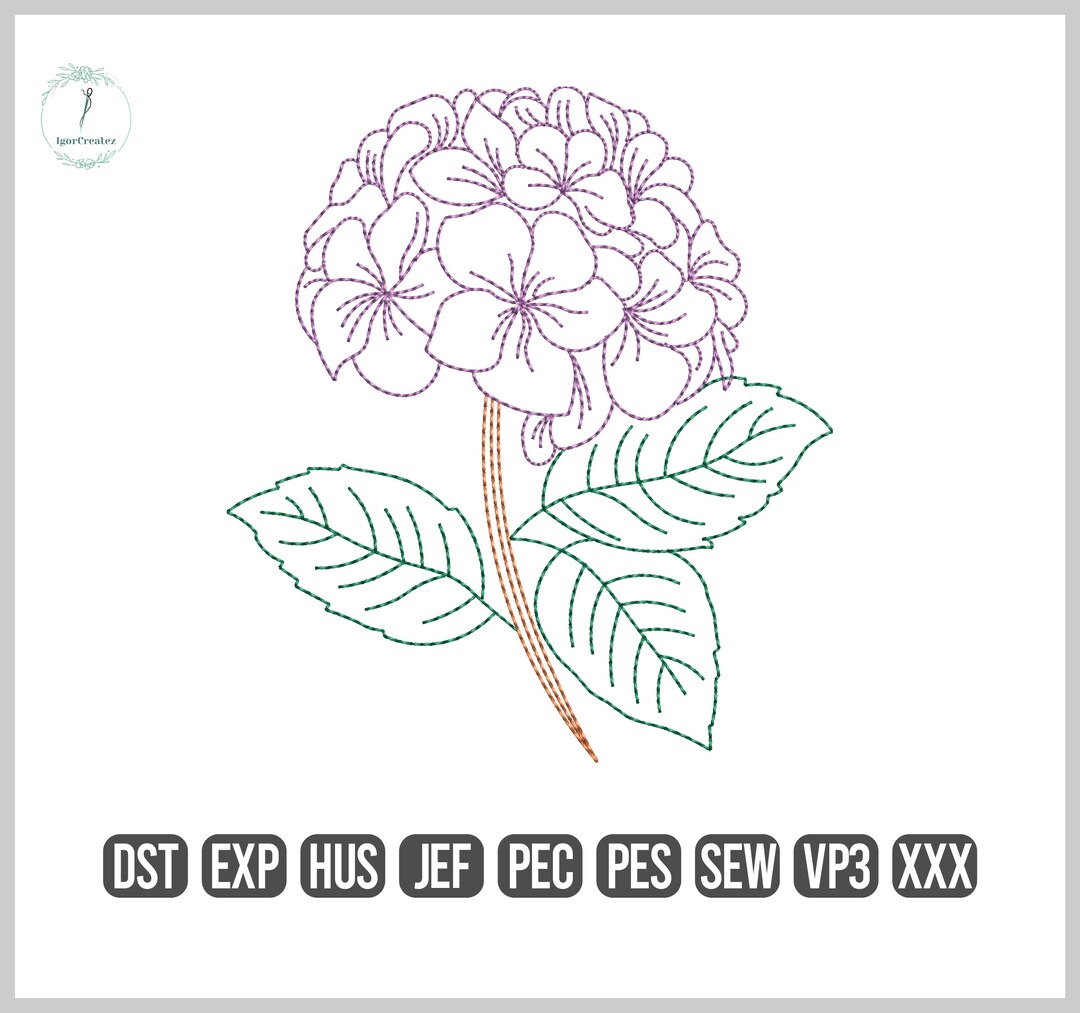 Hydrangeas Flower Embroidered Design, Floral Hamptons Machine ...