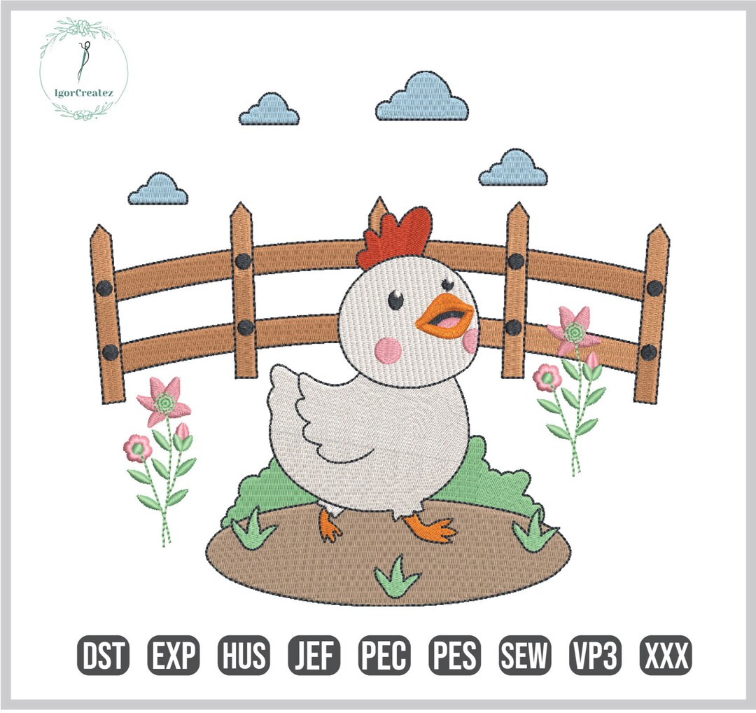 Baby Chick Embroidery, Cute Farm Chicken Design Machine Embroidered ...