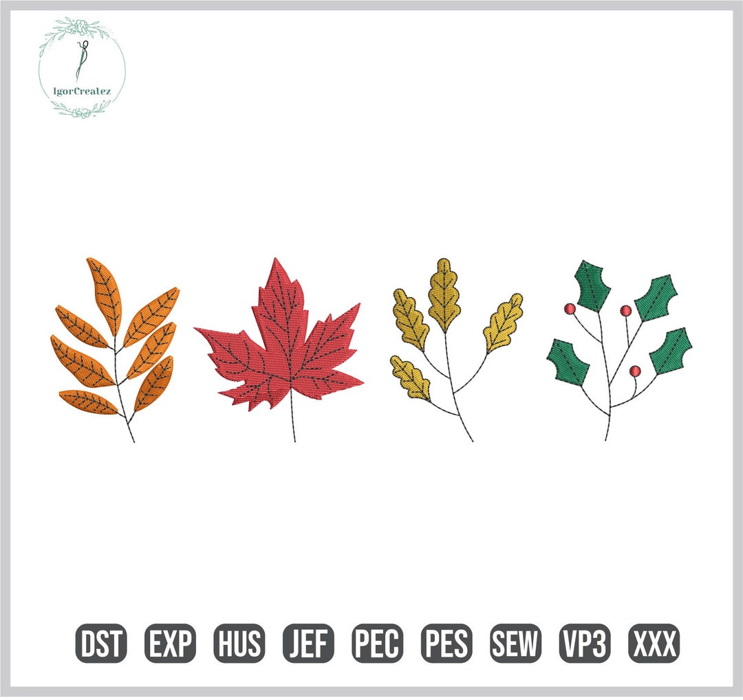 Fall Leaves Embroidery, Mini Autumn Leaves Machine Embroidered Design ...