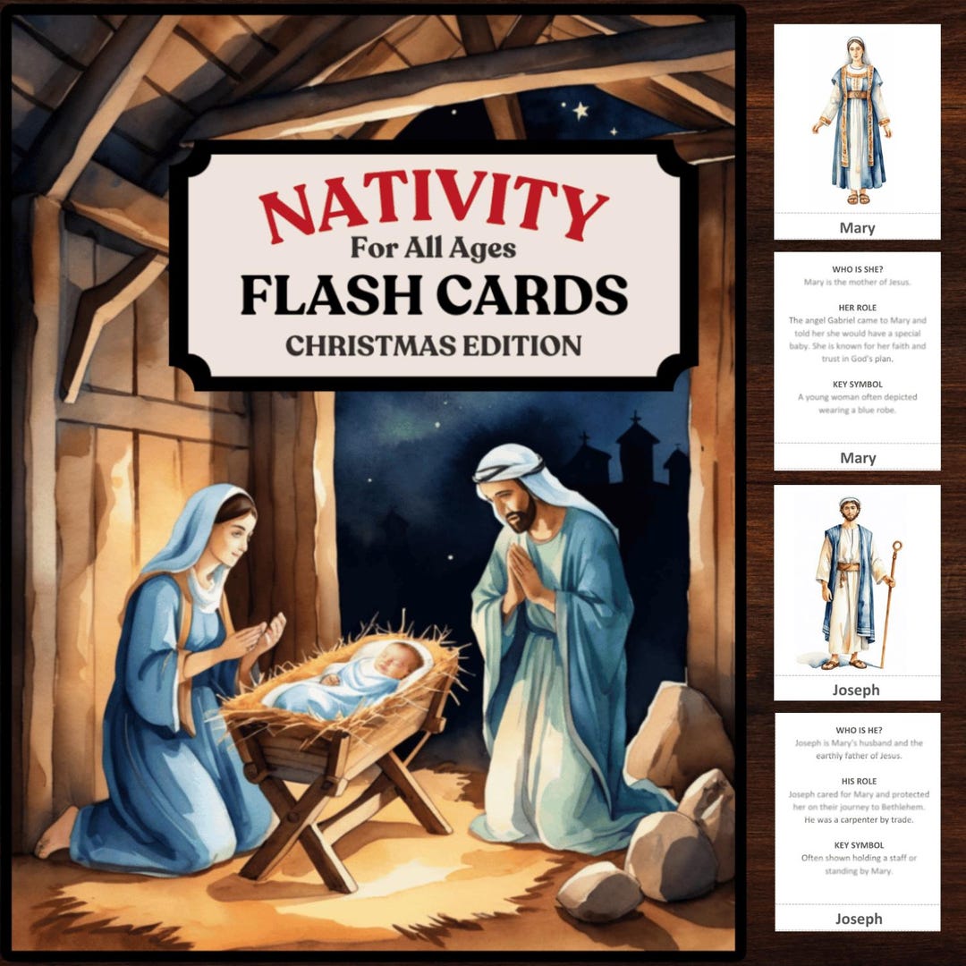 12 ADVENT CHRISTMAS CHARACTERS Nativity Activity Flash Cards Jesus Mary ...