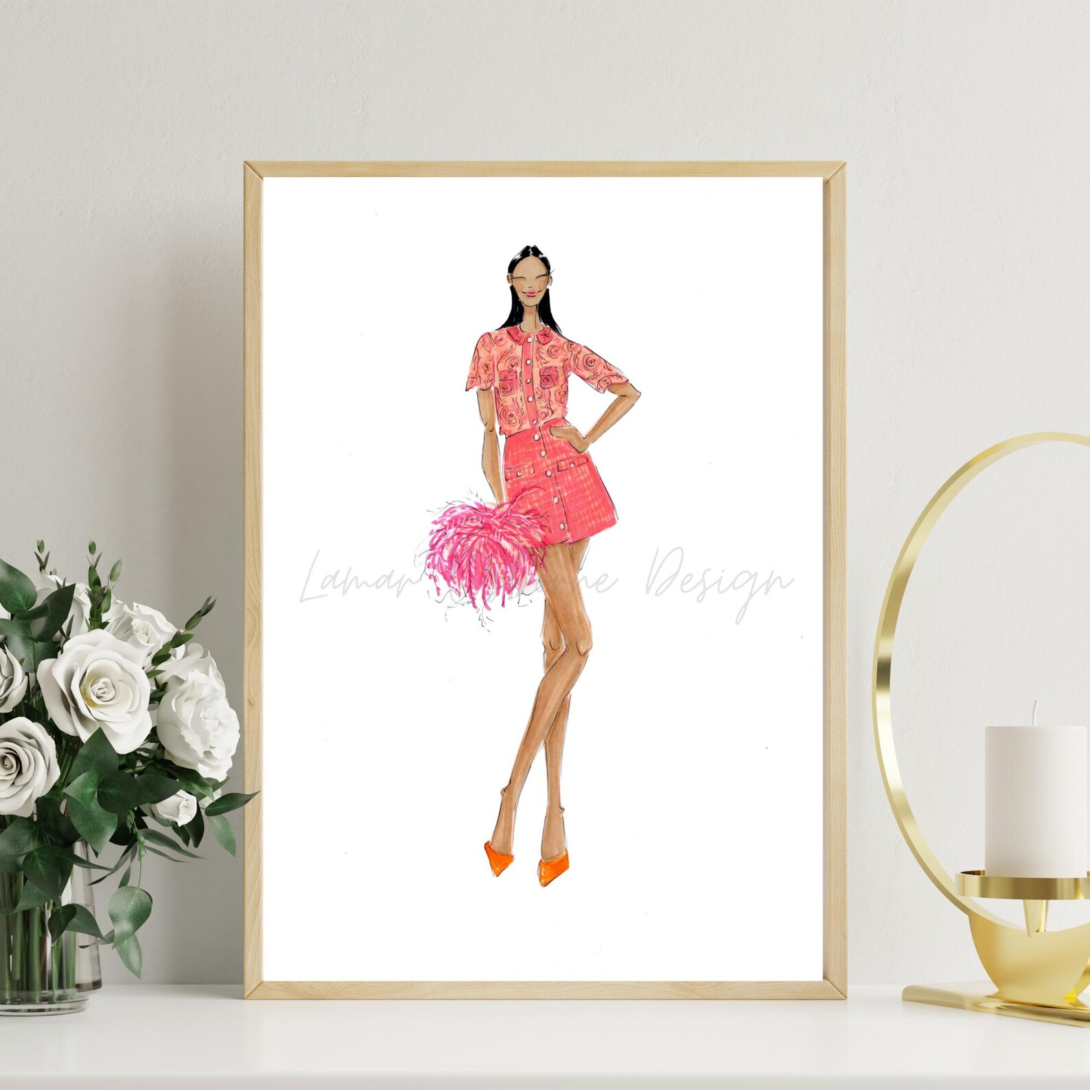 Pink Outfit of the Day Fashion Illustration Print (fashion Drawing ...