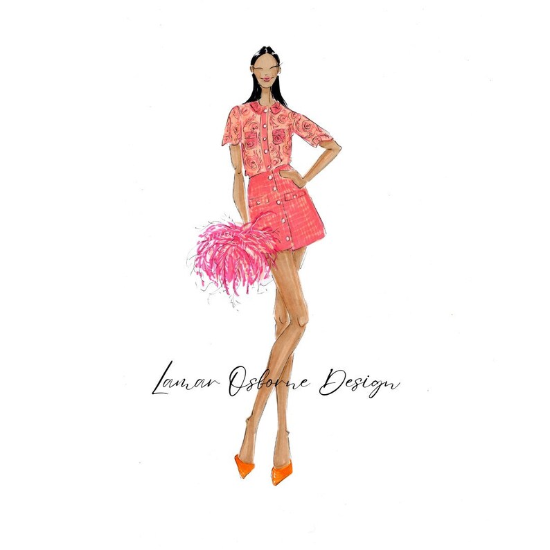 Pink Outfit of the Day Fashion Illustration Print (fashion Drawing ...