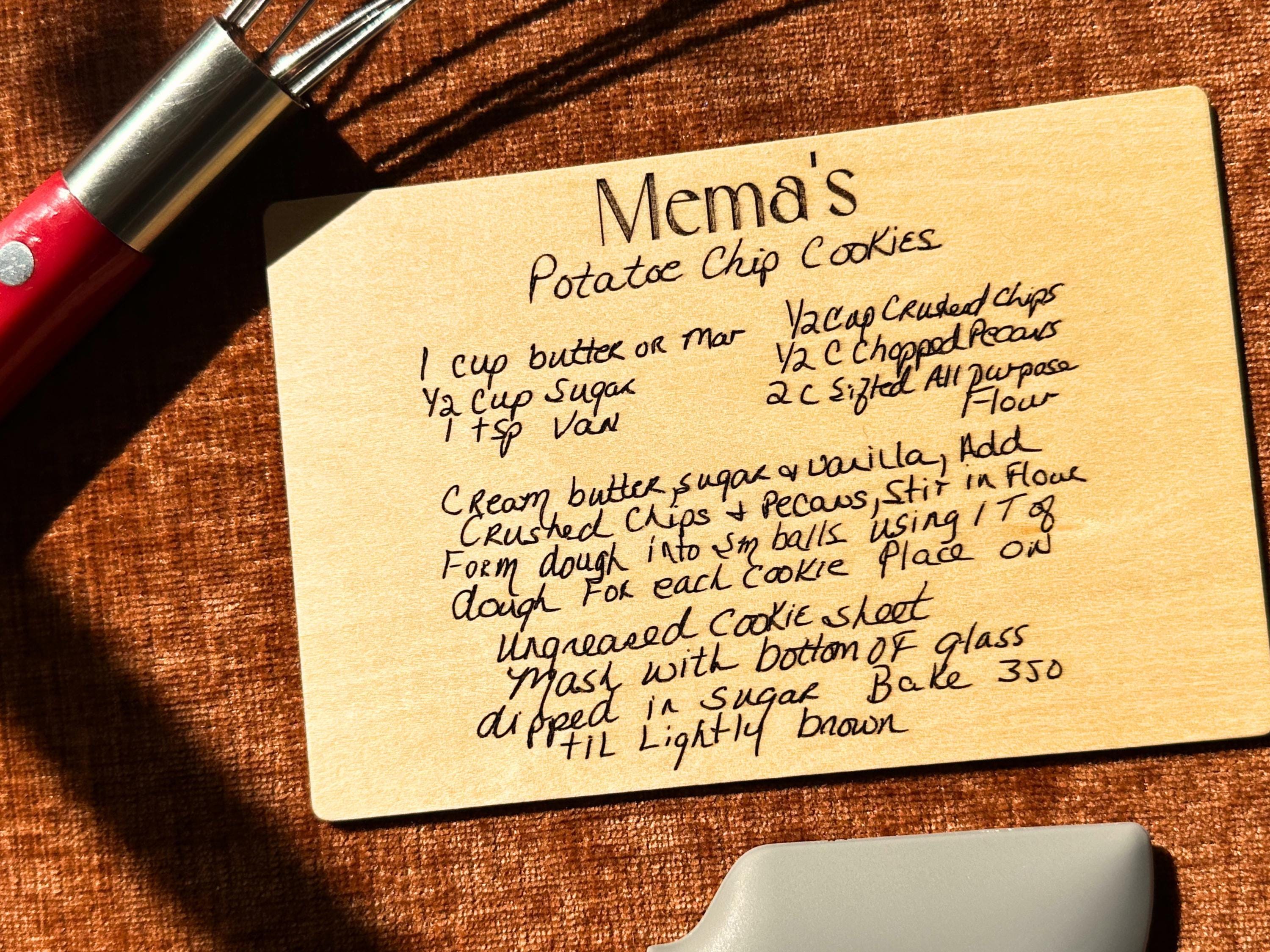 Engraved Wooden Recipe Cards | Grandma's Handwritten Recipe | Family ...