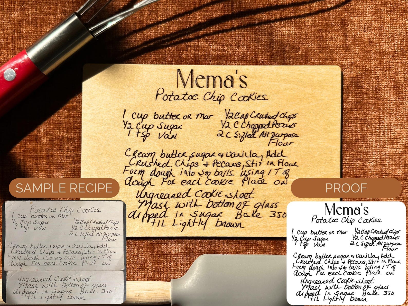Engraved Wooden Recipe Cards | Grandma's Handwritten Recipe | Family ...