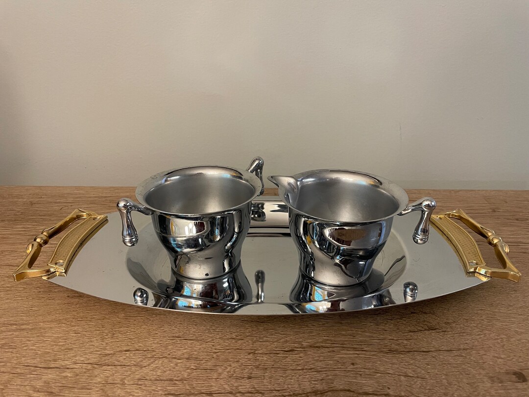 Vintage Kromex Silver Cream and Sugar Set With Tray, Mid Century Modern ...