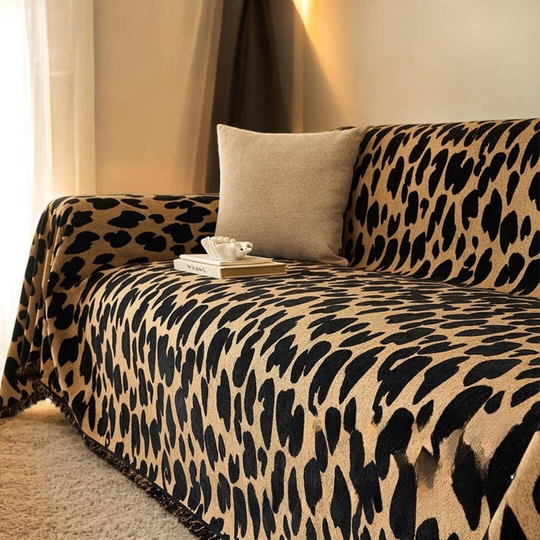 Leopard Print Couch Cover/soft Couch Slipcover/chenille Sofa Cover/all ...