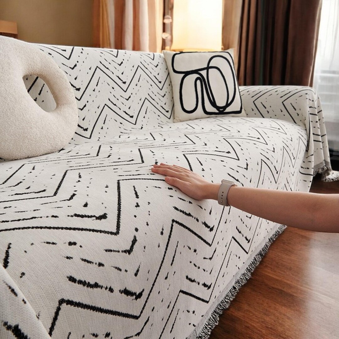 Modern Couch Cover/soft Couch Cover/chenille Sofa Cover/striped Sofa ...