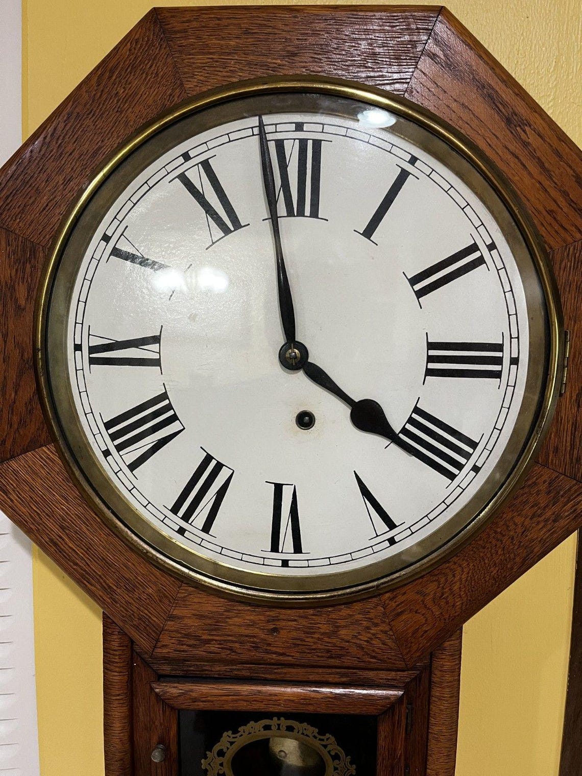 Antique Ansonia Wall Clock 1900s Schoolhouse Short Drop Running Octagon ...