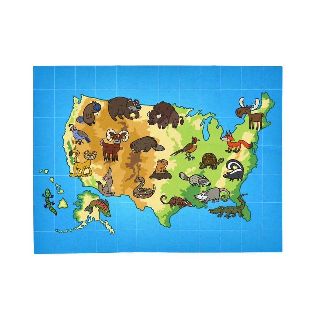 USA Wildlife Map Plush Blanket - Etsy