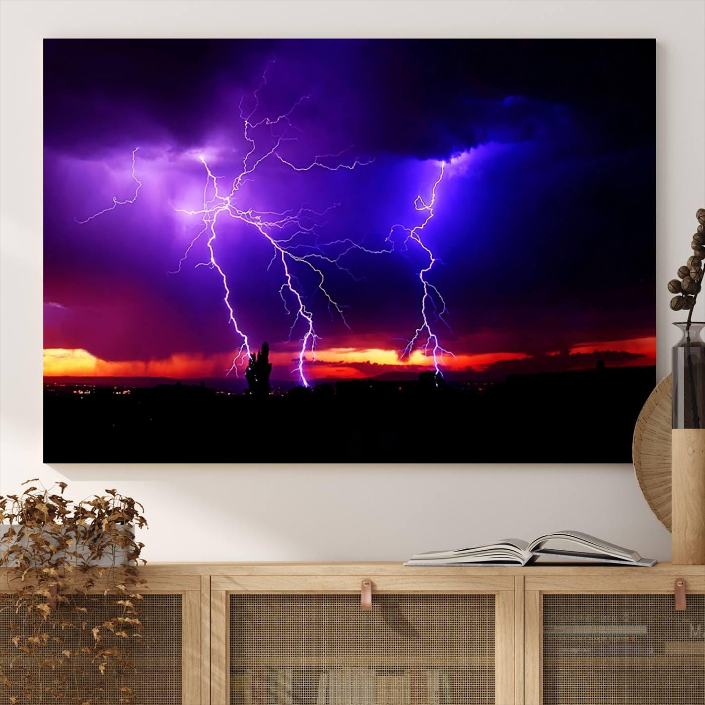 Electrifying Lightning Storm Canvas Print Vivid Purple Sky With Bold ...