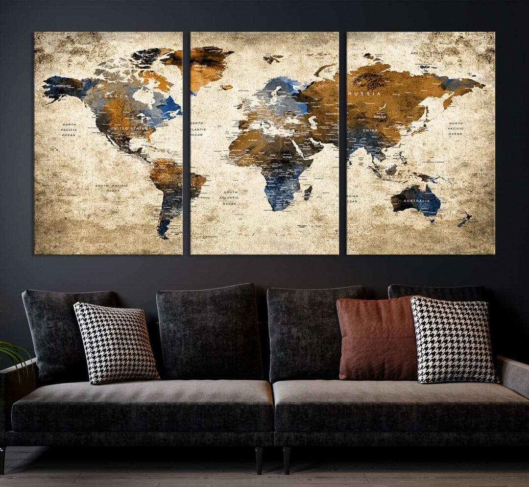 Push Pin World Marks Place You've Been Map Canvas Print Traveler Map ...