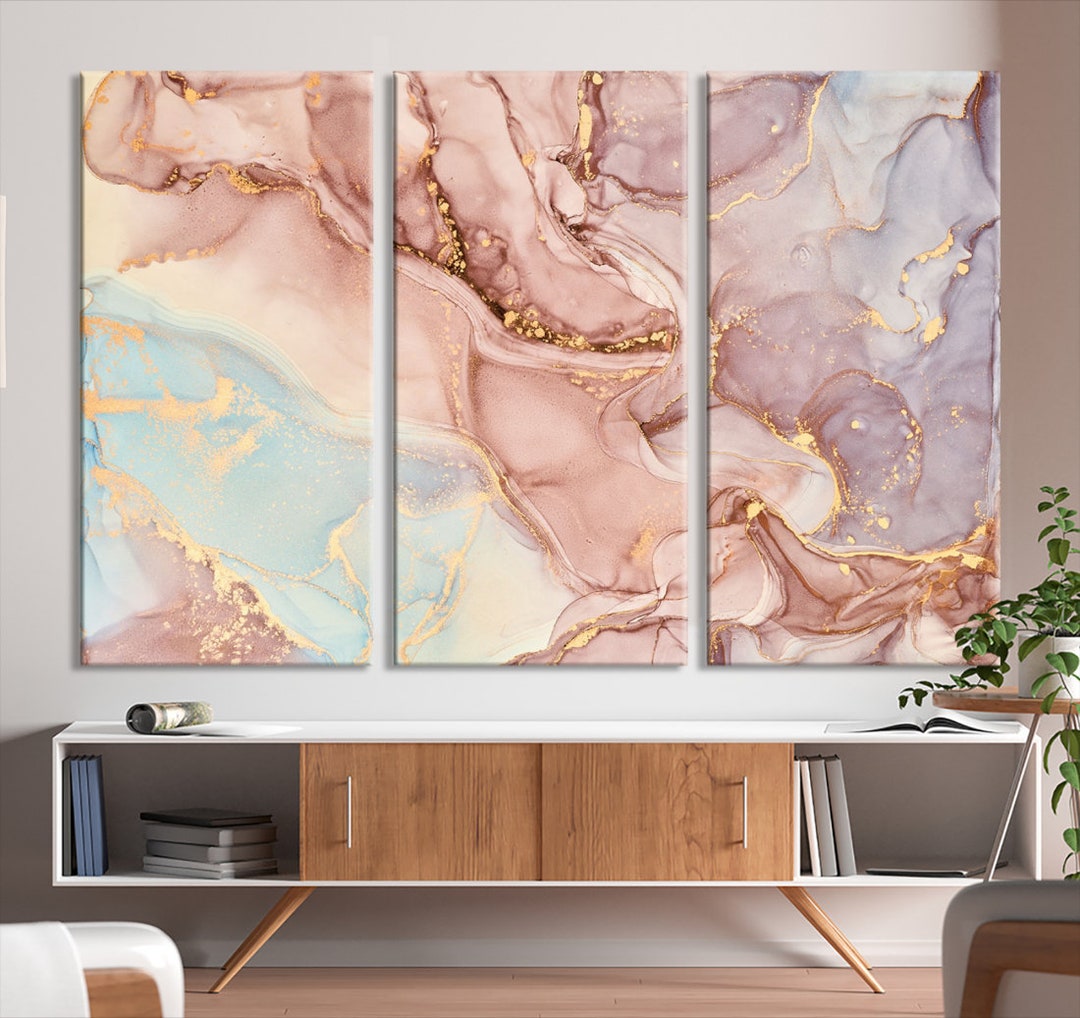 Rose Gold Abstract Wall Art Canvas Print Modern Marble Multi Panel Home ...