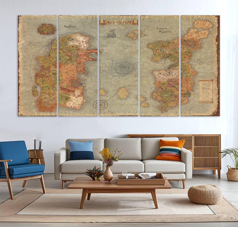 Azeroth Detailed Fantasy Map Canvas Print Large Multi-panel Vintage ...