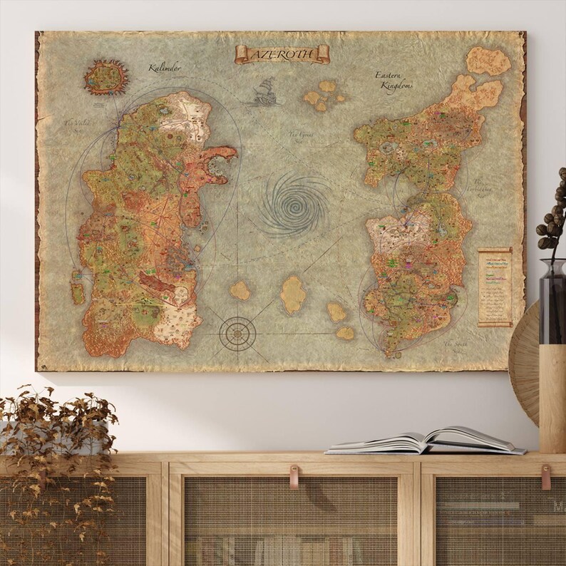 Azeroth Detailed Fantasy Map Canvas Print Large Multi-panel Vintage ...