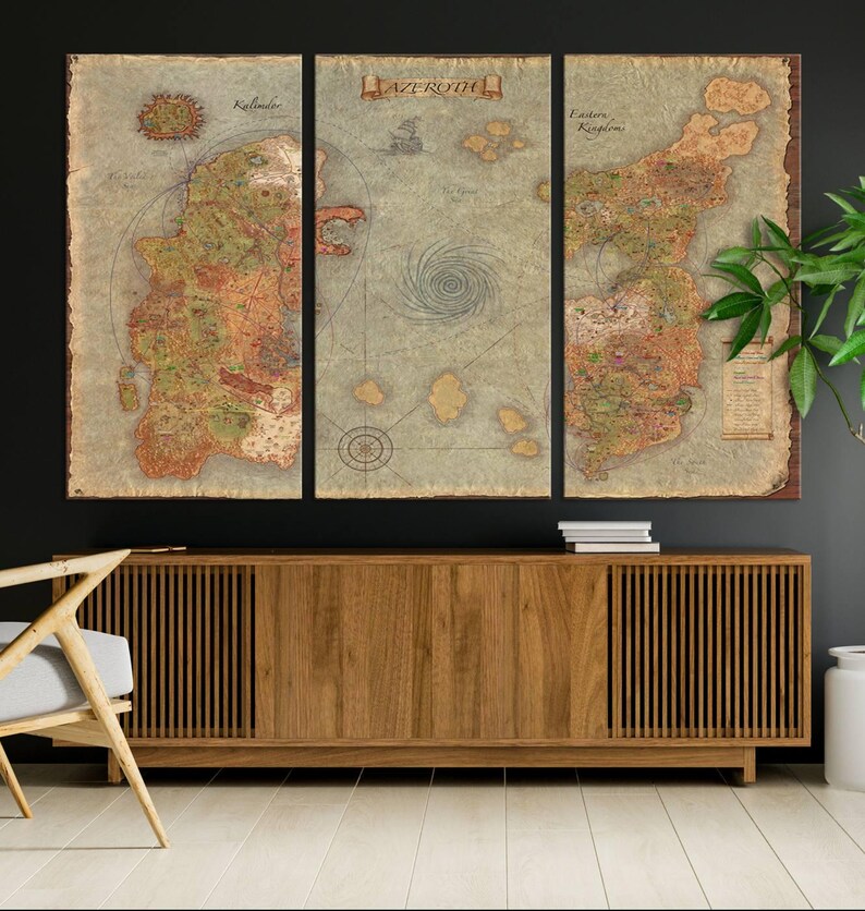 Azeroth Detailed Fantasy Map Canvas Print Large Multi-panel Vintage ...
