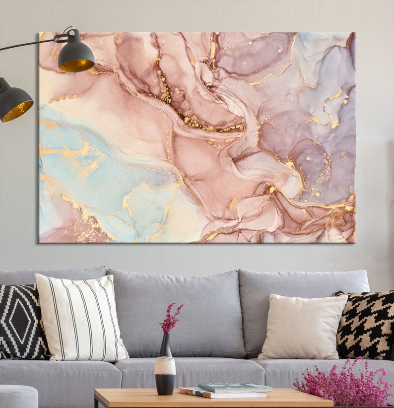Rose Gold Abstract Wall Art Canvas Print Modern Marble Multi Panel Home ...