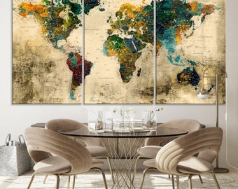 Colorful Push Pin World Map Canvas Wall Art Print Extra Large Multi ...