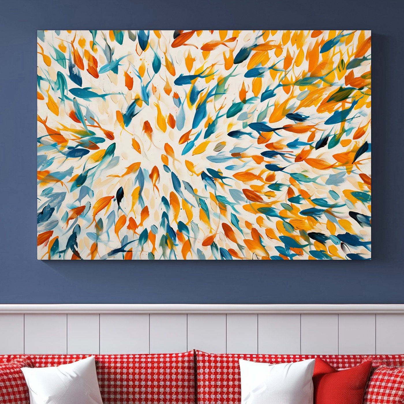 Modern Abstract Fish Shoal Wall Art Canvas Print, Colorful Fish Herd ...