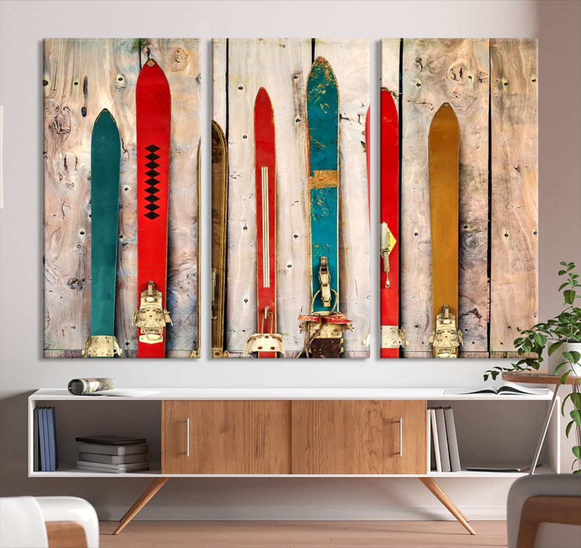 Ski Wall Art Canvas Print Winter Ski Resort Lodge Log House Farm House ...