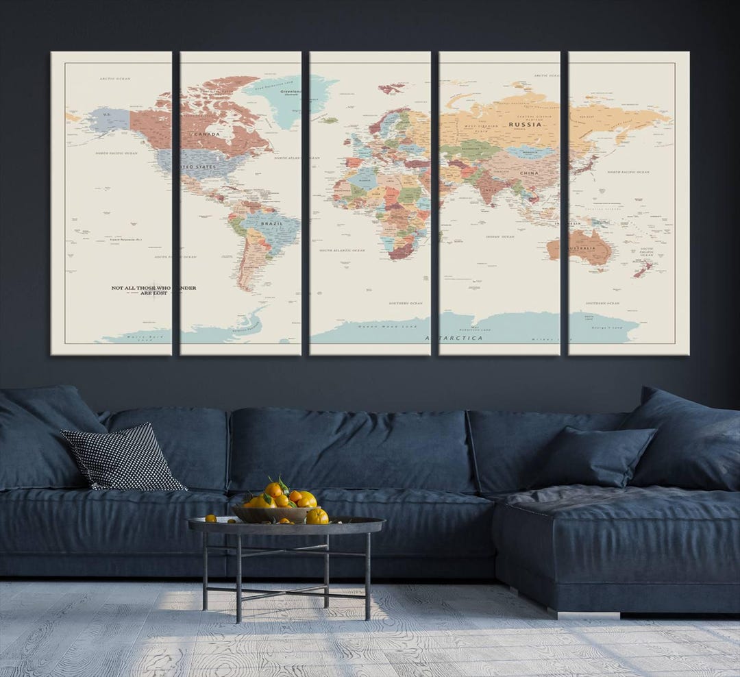 Colorful Modern World Map Canvas Print Inspirational Quote Map, Perfect ...