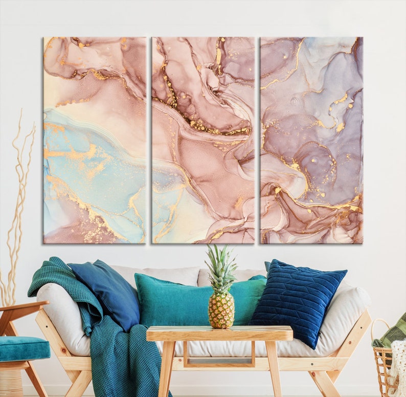Rose Gold Abstract Wall Art Canvas Print Modern Marble Multi Panel Home ...