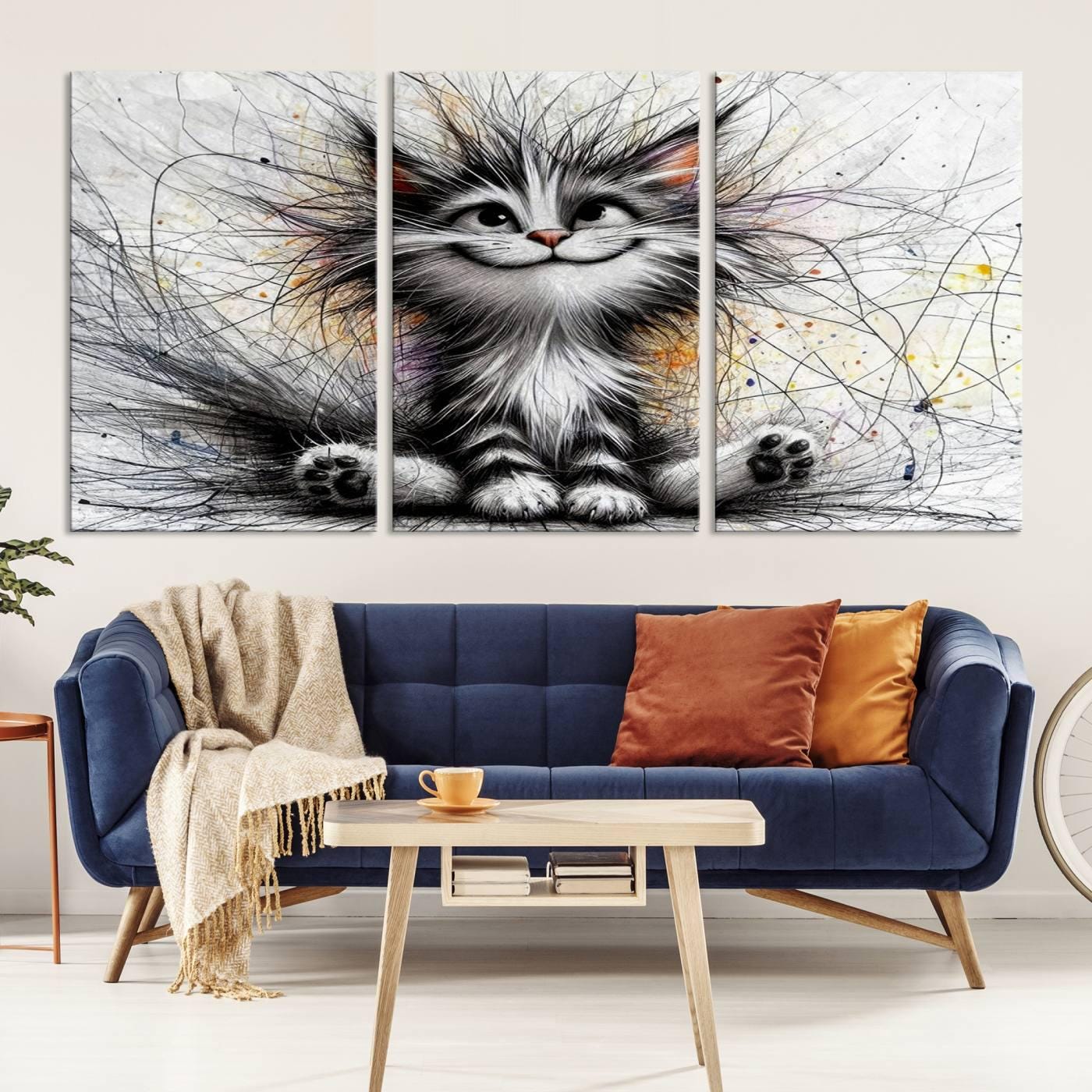 Pixar Style Whimsical Kitten Canvas Print Delightful Comic Cat Wall Art ...