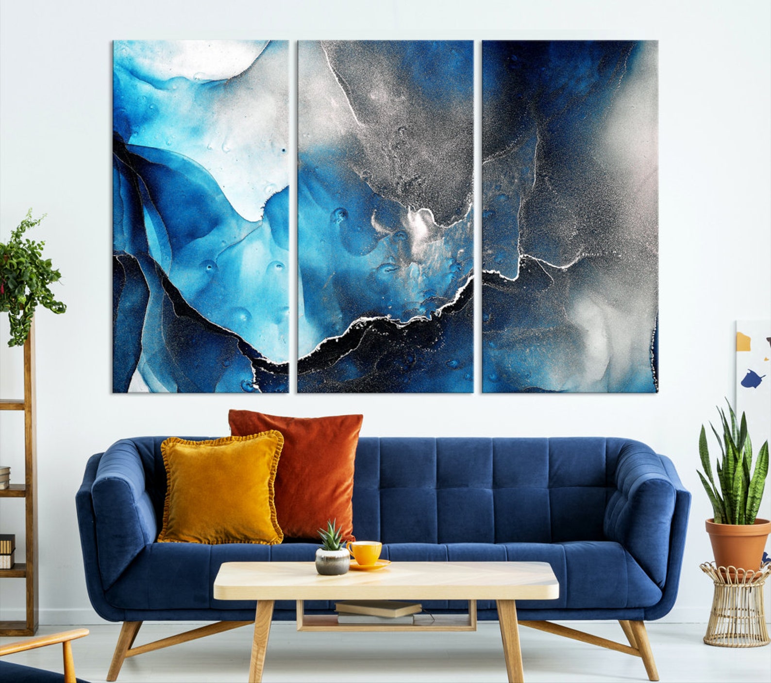 Blue Hues Dance Abstract Modern Multi Panel Abstract Wall Art Print ...