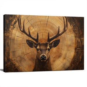 Vintage Rustic Stag Wall Art Canvas Print Majestic Deer With Wood Ring ...