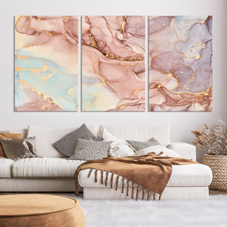 Rose Gold Abstract Wall Art Canvas Print Modern Marble Multi Panel Home ...