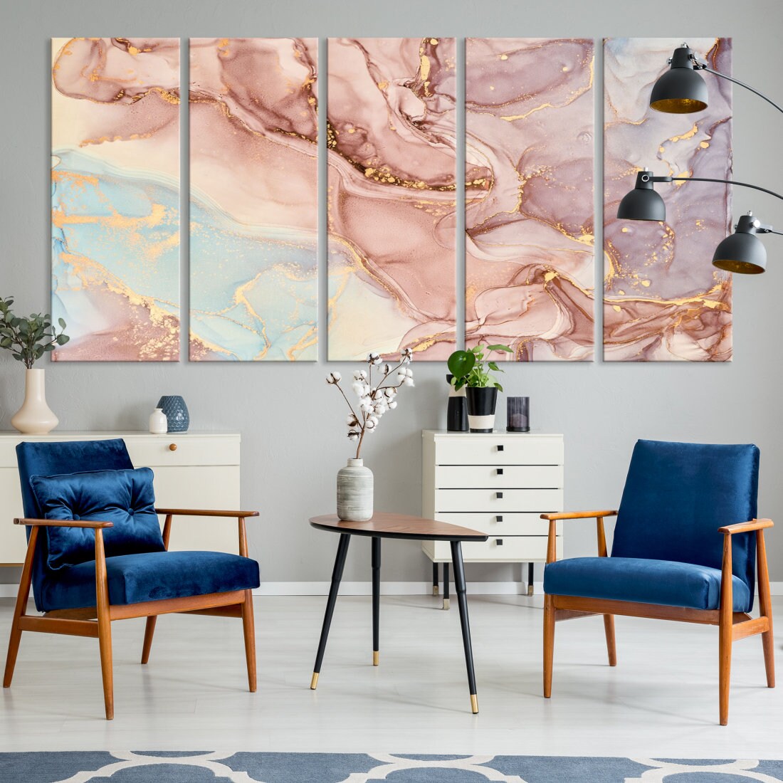 Rose Gold Abstract Wall Art Canvas Print Modern Marble Multi Panel Home ...